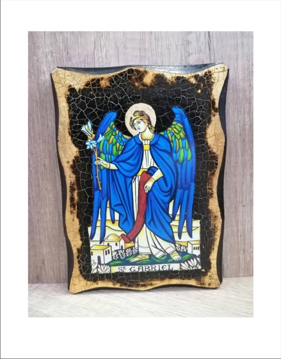 Handmade Archangel Gabriel Wood Icon With 24K Golden Leaf - Etsy