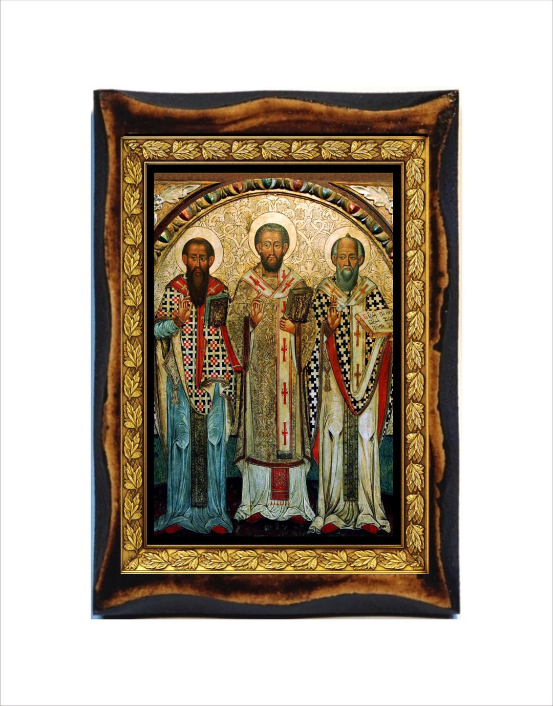 Three Holy Hierarchs - Holy Card - Icon on Handmade Wooden Plaque ...