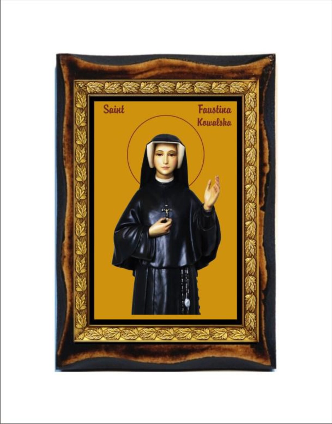 Saint Faustina - Holy Card - Icon on Handmade Wooden Plaque, Catholic ...