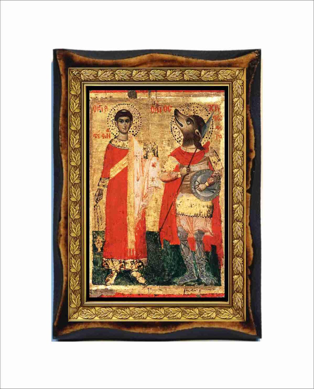 Saint Christopher Dog-headed & Stephen - Holy Card - Icon on Handmade ...