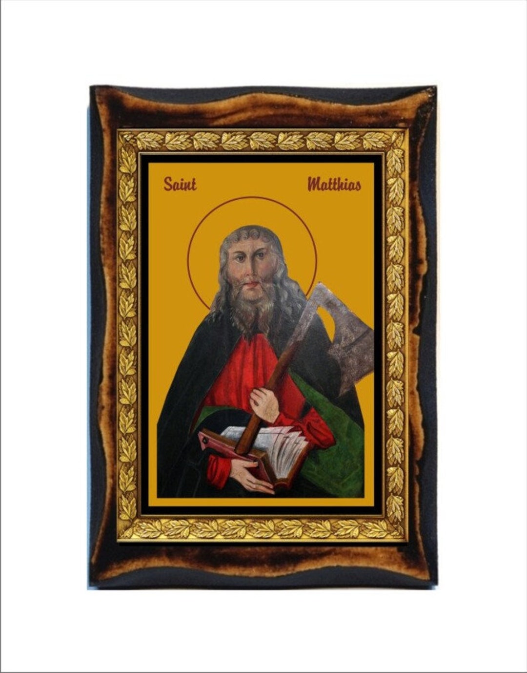 Saint Matthias - Holy Card - Icon on Handmade Wooden Plaque, Catholic ...