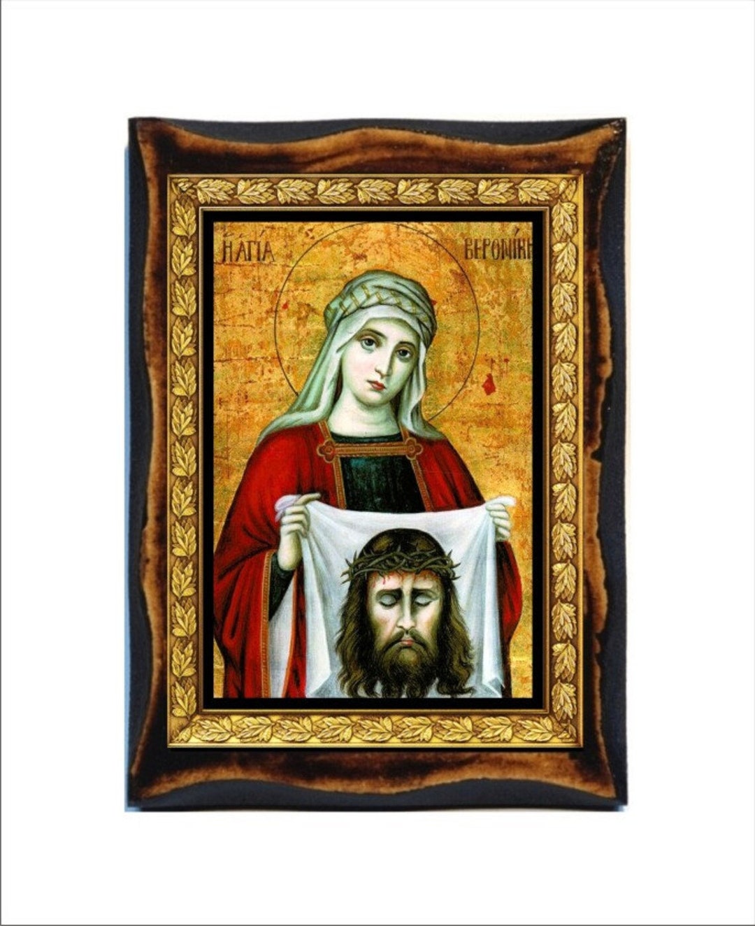 Saint Veronica of Jerusalem - Santa Veronica Handmade Wood Icon on Plaque Roman Catholic ...