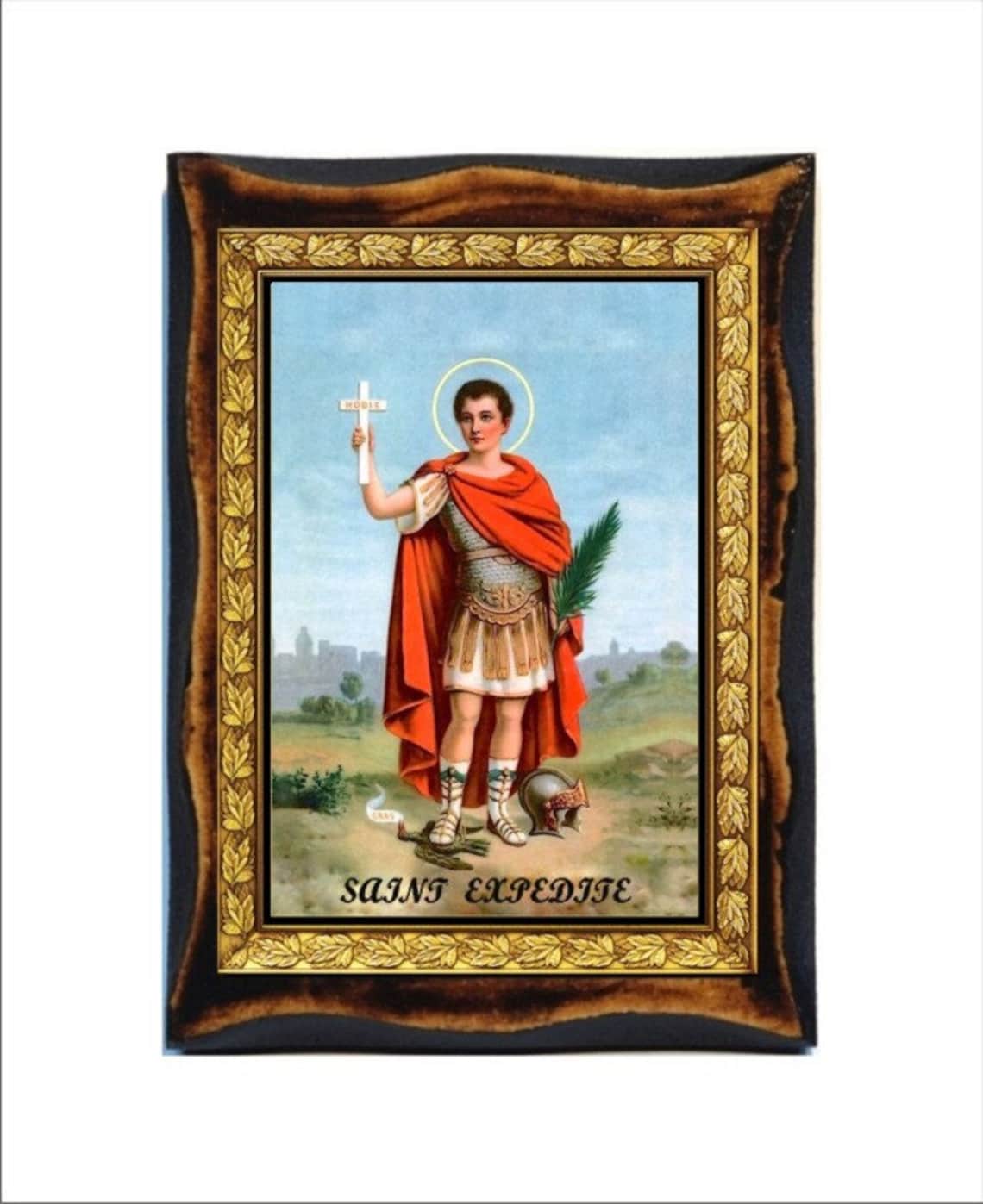 Saint Expeditus - Holy Card - Icon on Handmade Wooden Plaque, Catholic ...
