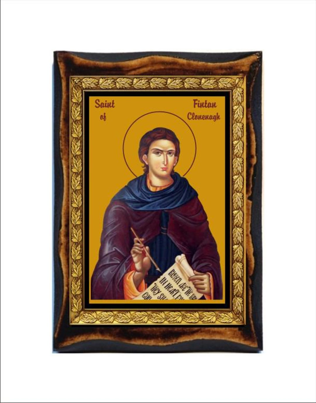 Saint Fintan of Clonenagh - Holy Card - Icon on Handmade Wooden Plaque ...