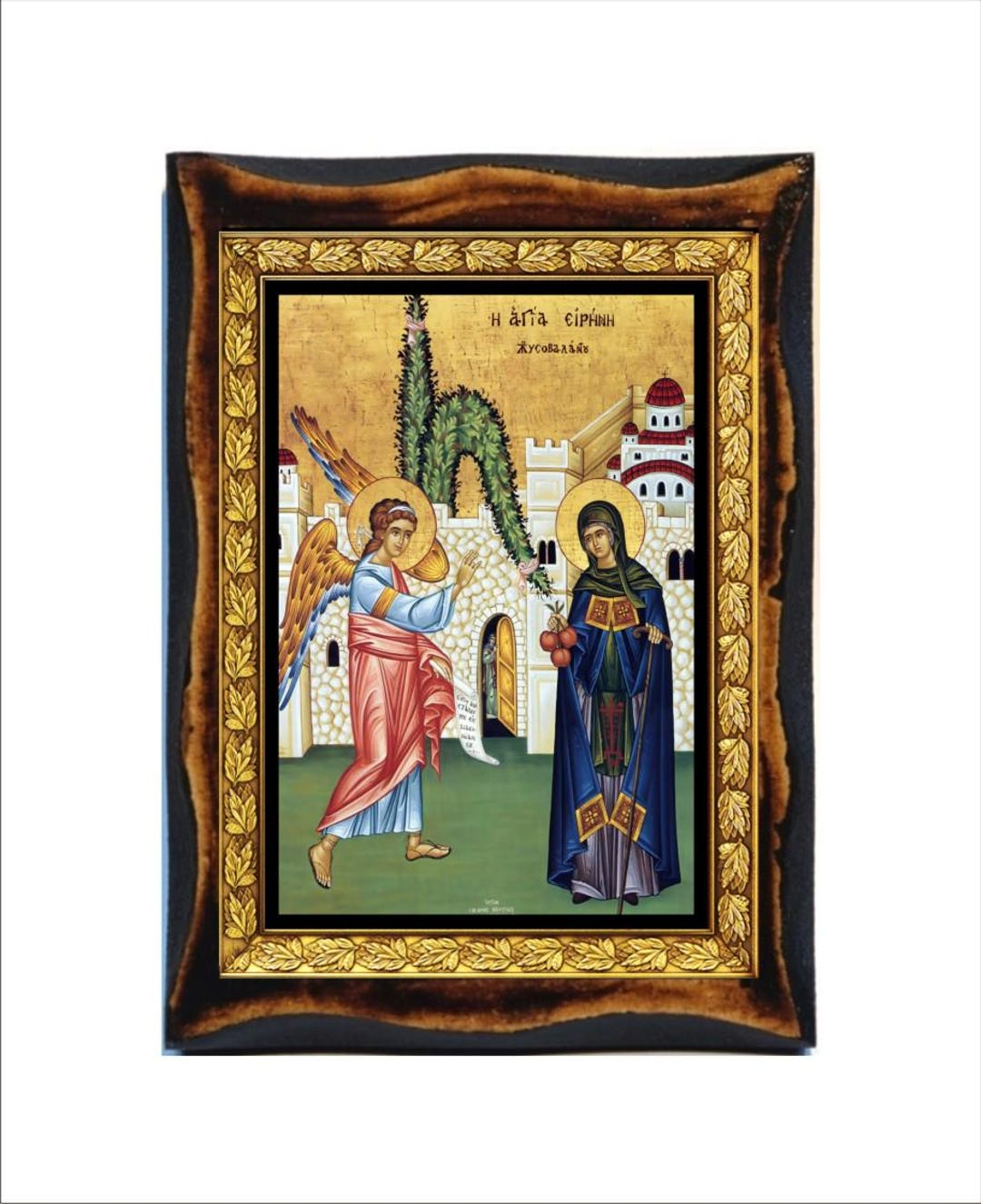Saint Eirini Chrysovalantou - Holy Card - Icon on Handmade Wooden ...