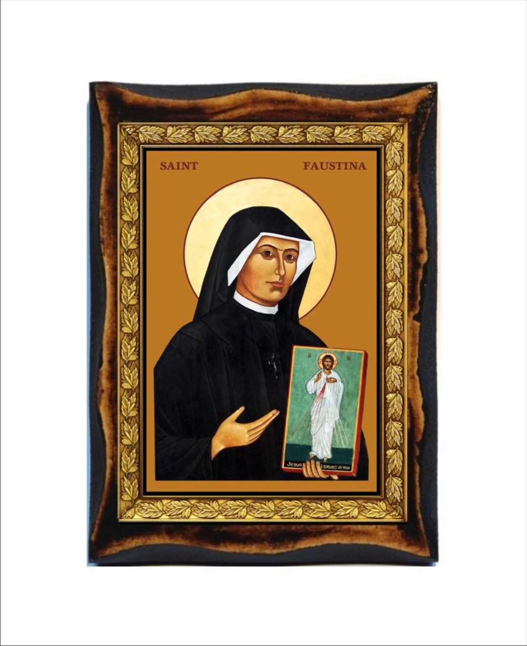 Saint Faustina - Holy Card - Icon on Handmade Wooden Plaque, Catholic ...