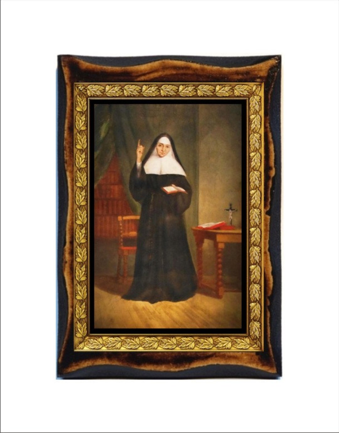 Marie of the Incarnation - Holy Card - Icon on Handmade Wooden Plaque ...