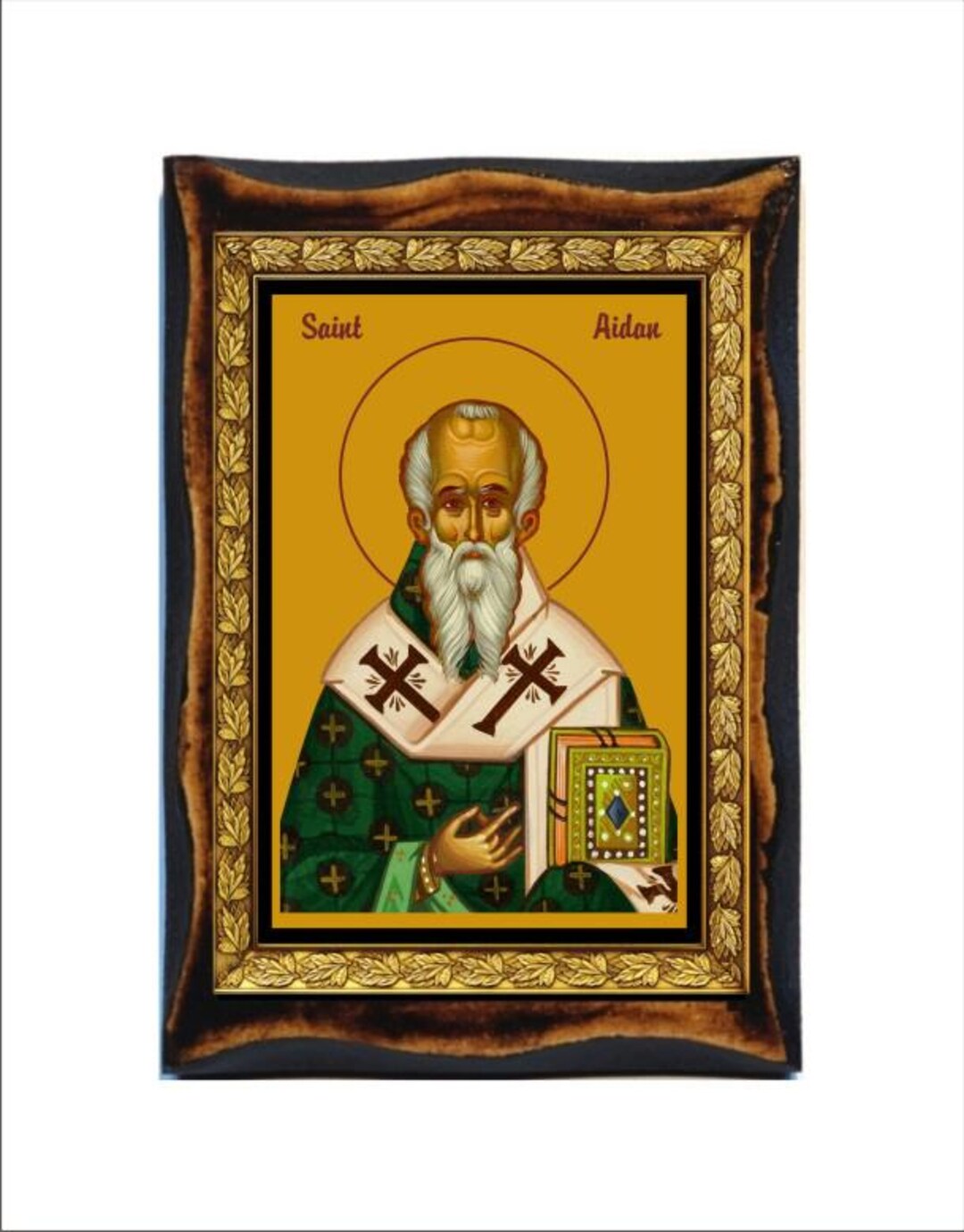 Saint Aidan of Lindisfarne - Holy Card - Handmade Wood Plaque - Etsy