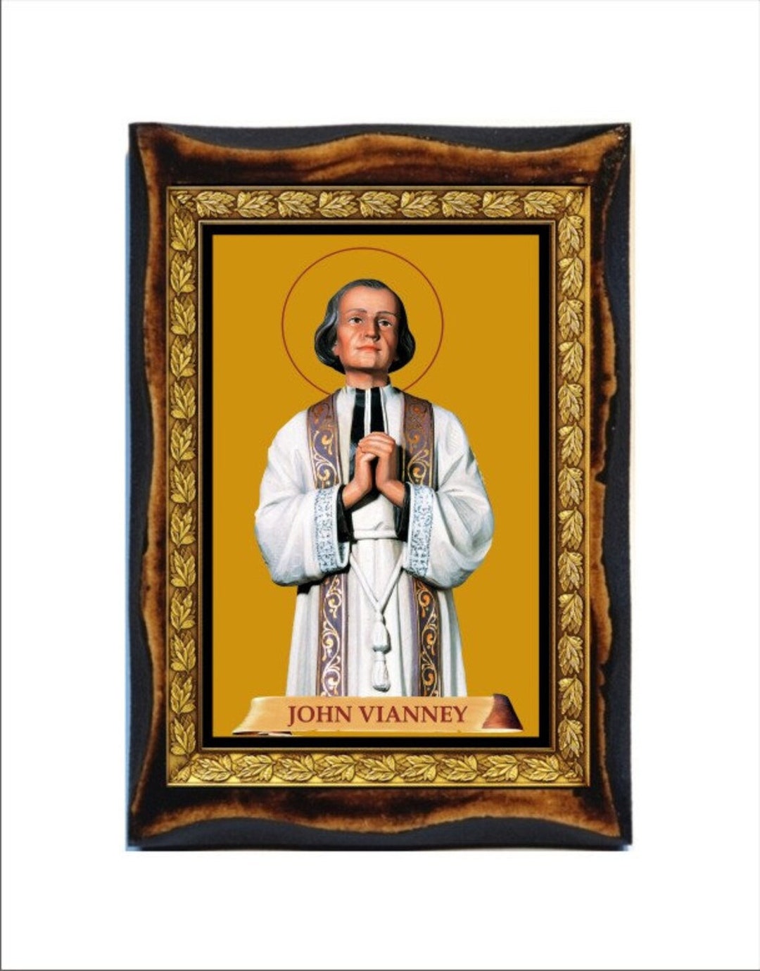 Saint John Vianney - Holy Card - Icon on Handmade Wooden Plaque ...