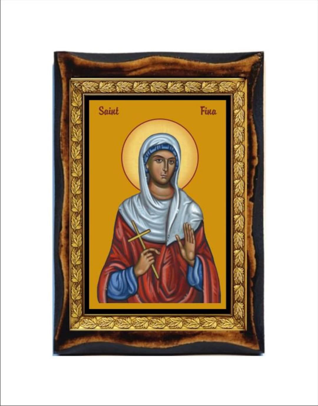 Saint Fina - Holy Card - Icon on Handmade Wooden Plaque, Catholic ...