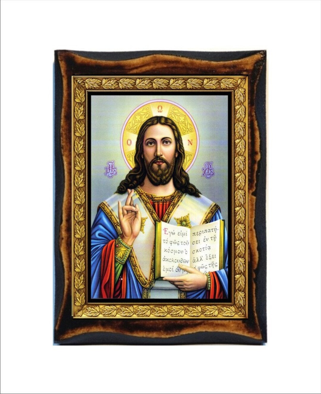 Jesus Blessing - Holy Card - Icon on Handmade Wooden Plaque, Orthodox ...