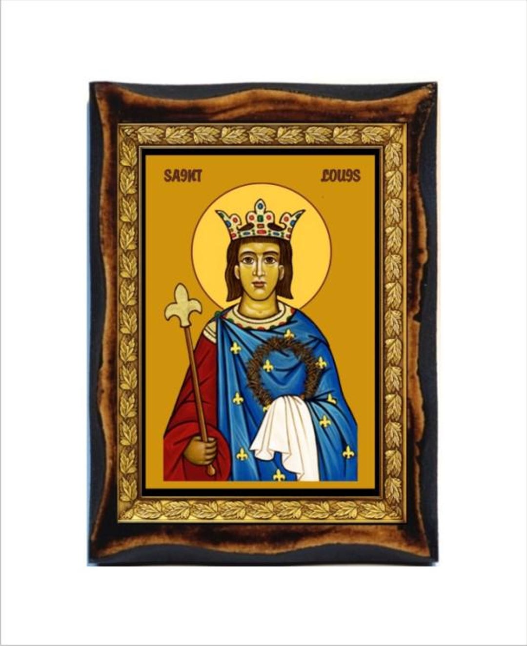 Saint Louis IX - Holy Card - Icon on Handmade Wooden Plaque, Catholic ...