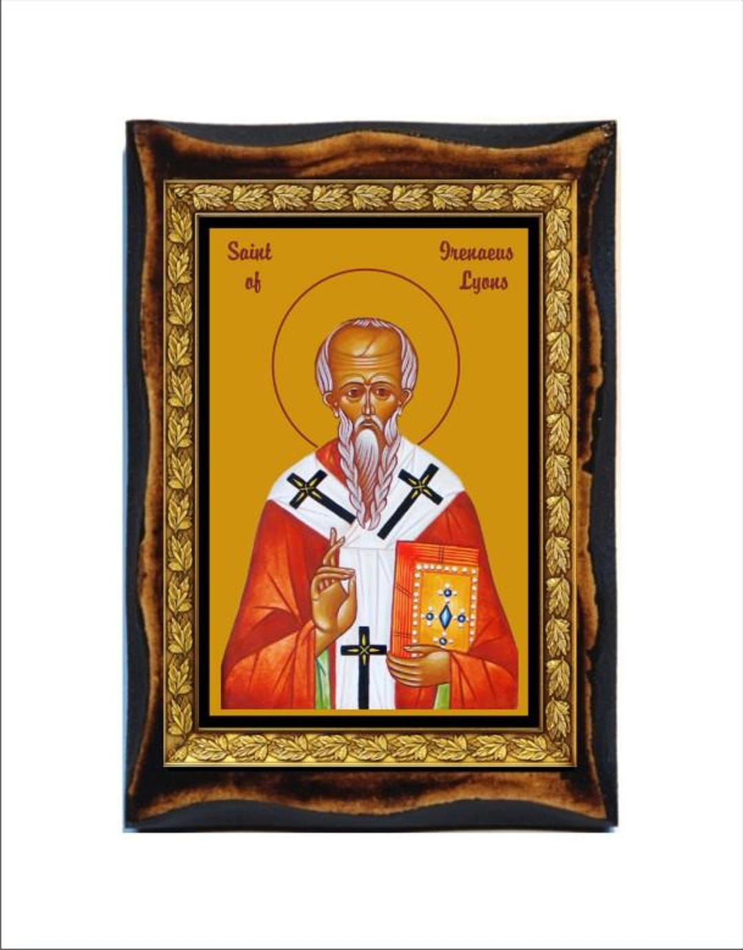 Saint Irenaeus of Lyon - Holy Card - Icon on Handmade Wooden Plaque ...