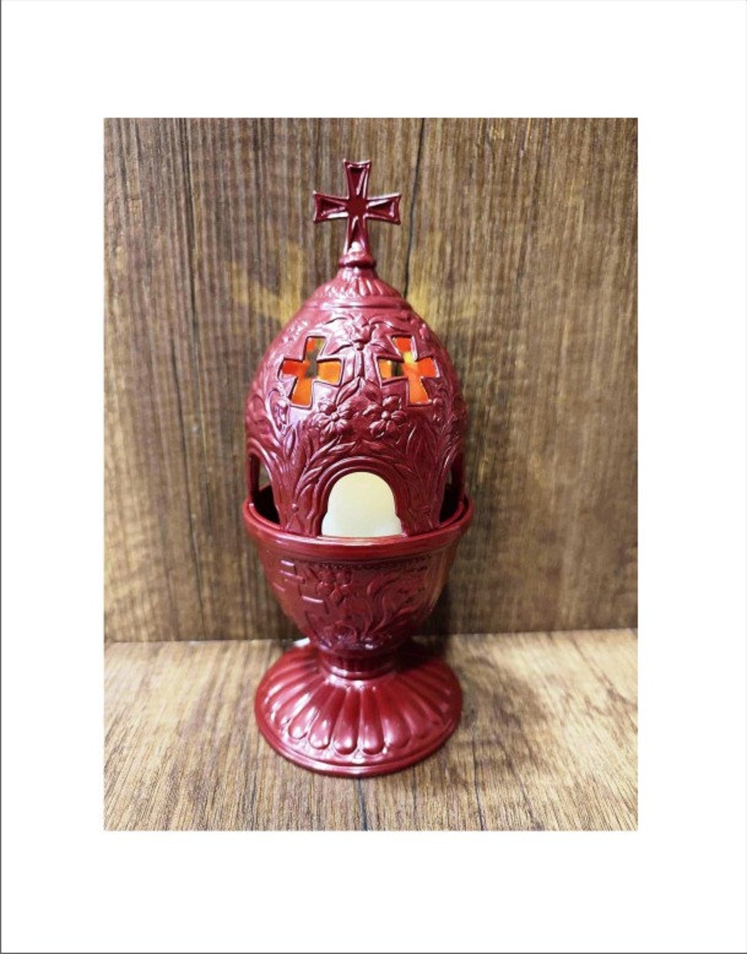 Red Standing Oil Lamp Table Oil Lamp Oil Vigil Lamp Brass Oil Candle ...