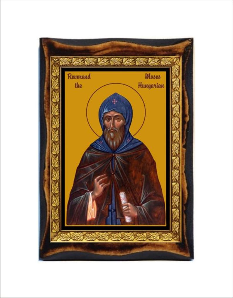Saint Moses the Hungarian - Holy Card - Icon on Handmade Wooden Plaque ...