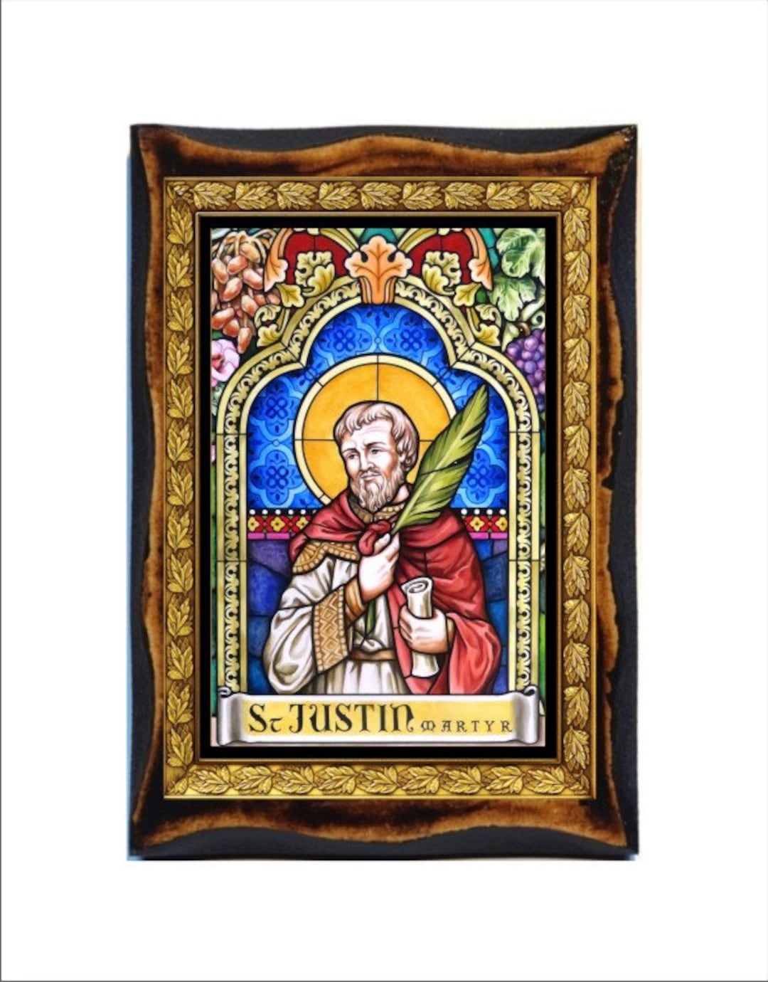 Saint Justin Martyr - Holy Card - Icon on Handmade Wooden Plaque ...