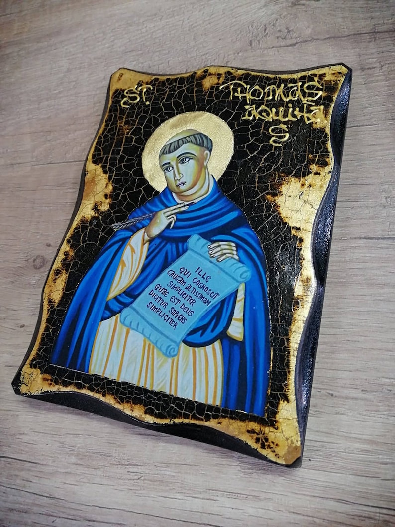 Saint Thomas Aquinas - Icon on Handmade Wooden Plaque, With 24K Golden ...