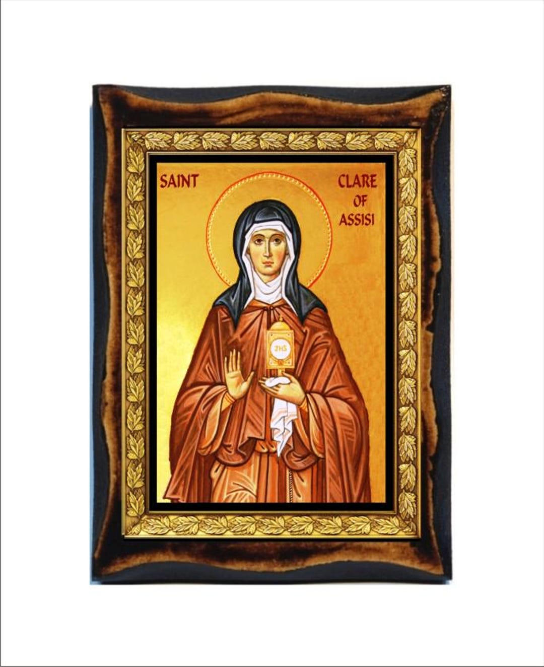 Saint Clare of Assisi - Holy Card - Icon on Handmade Wooden Plaque ...