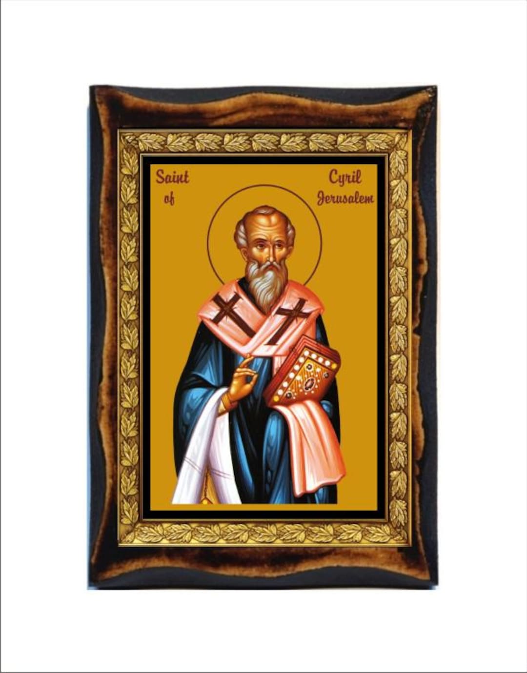 Saint Cyril of Jerusalem - Holy Card - Icon on Handmade Wooden Plaque ...