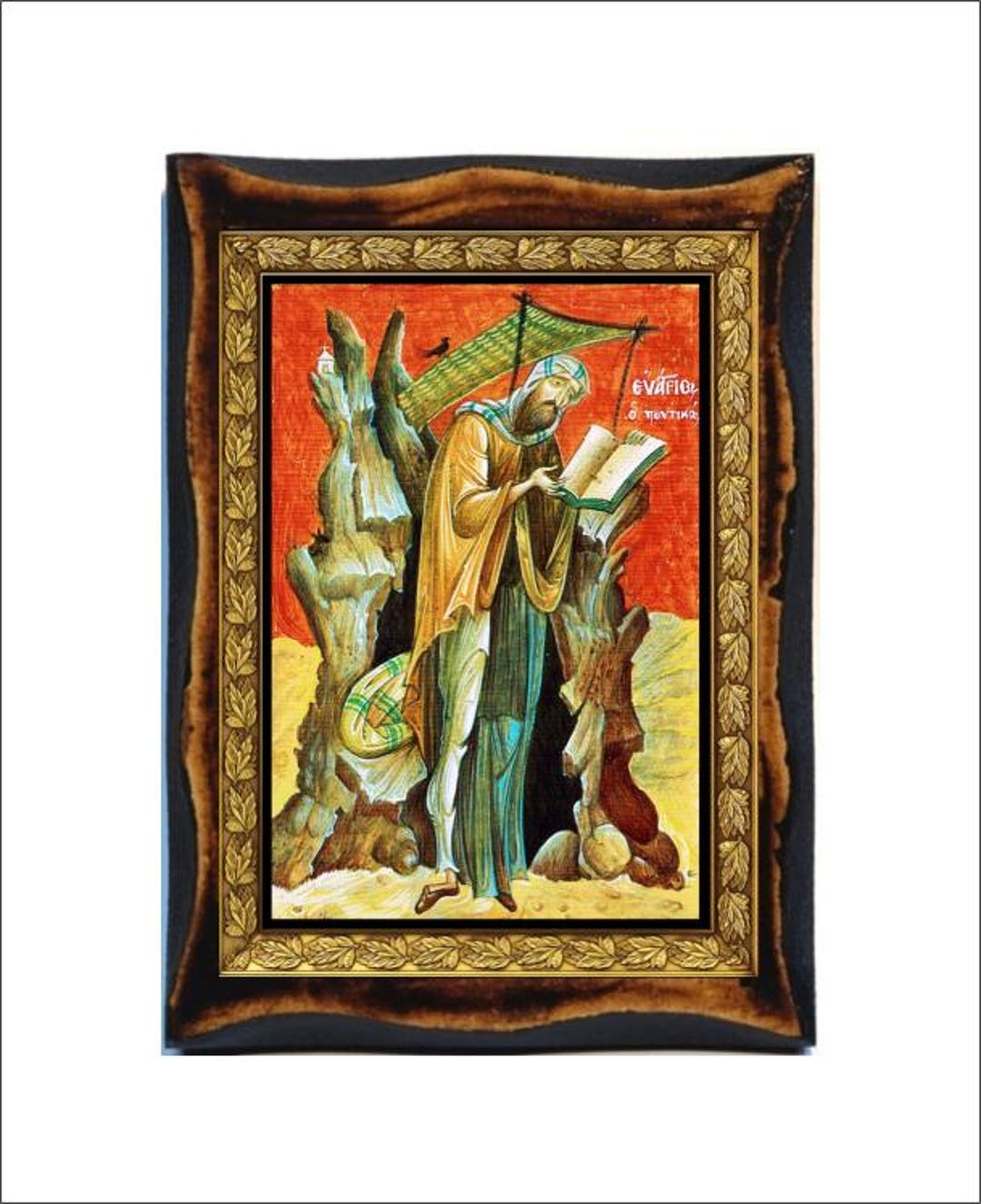 Saint Evagrius Ponticus - Holy Card - Icon on Handmade Wooden Plaque ...