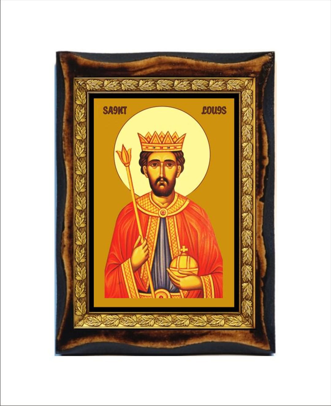 Saint Louis - Holy Card - Icon on Handmade Wooden Plaque, Catholic ...
