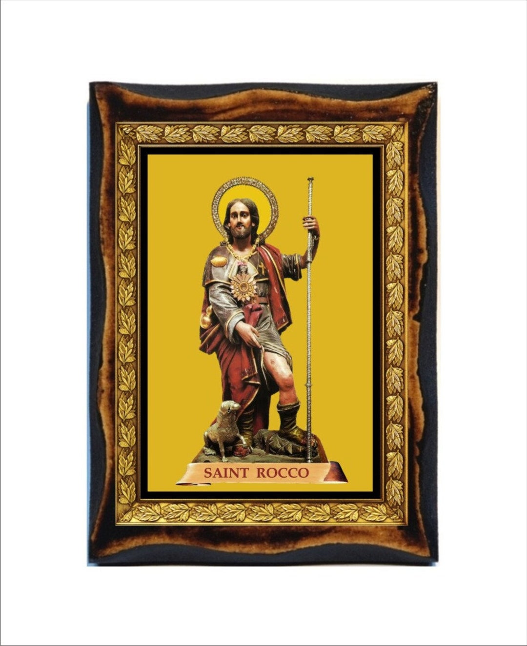 San Roque - Estampa - Icono en placa de madera hecha a mano, arte ...