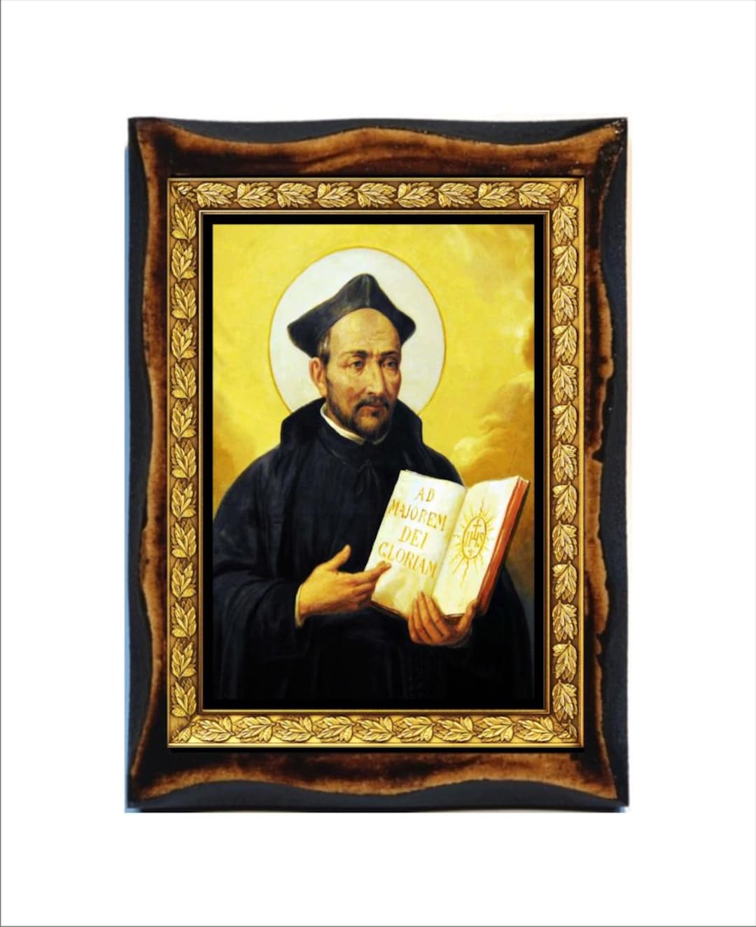 Saint Ignatius of Loyola - Holy Card - Icon on Handmade Wooden Plaque ...
