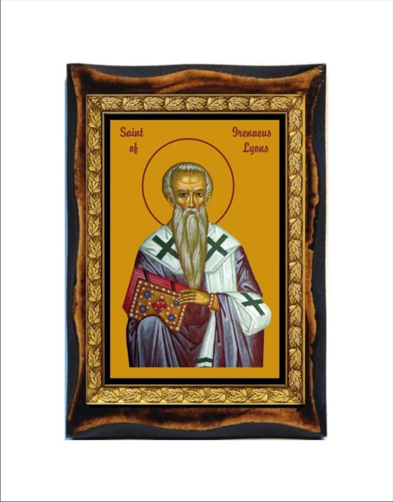 Saint Irenaeus of Lyon - Holy Card - Icon on Handmade Wooden Plaque ...
