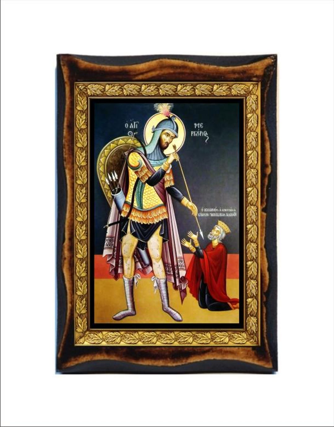 Saint Mercurius - Holy Card - Icon on Handmade Wooden Plaque, Orthodox ...