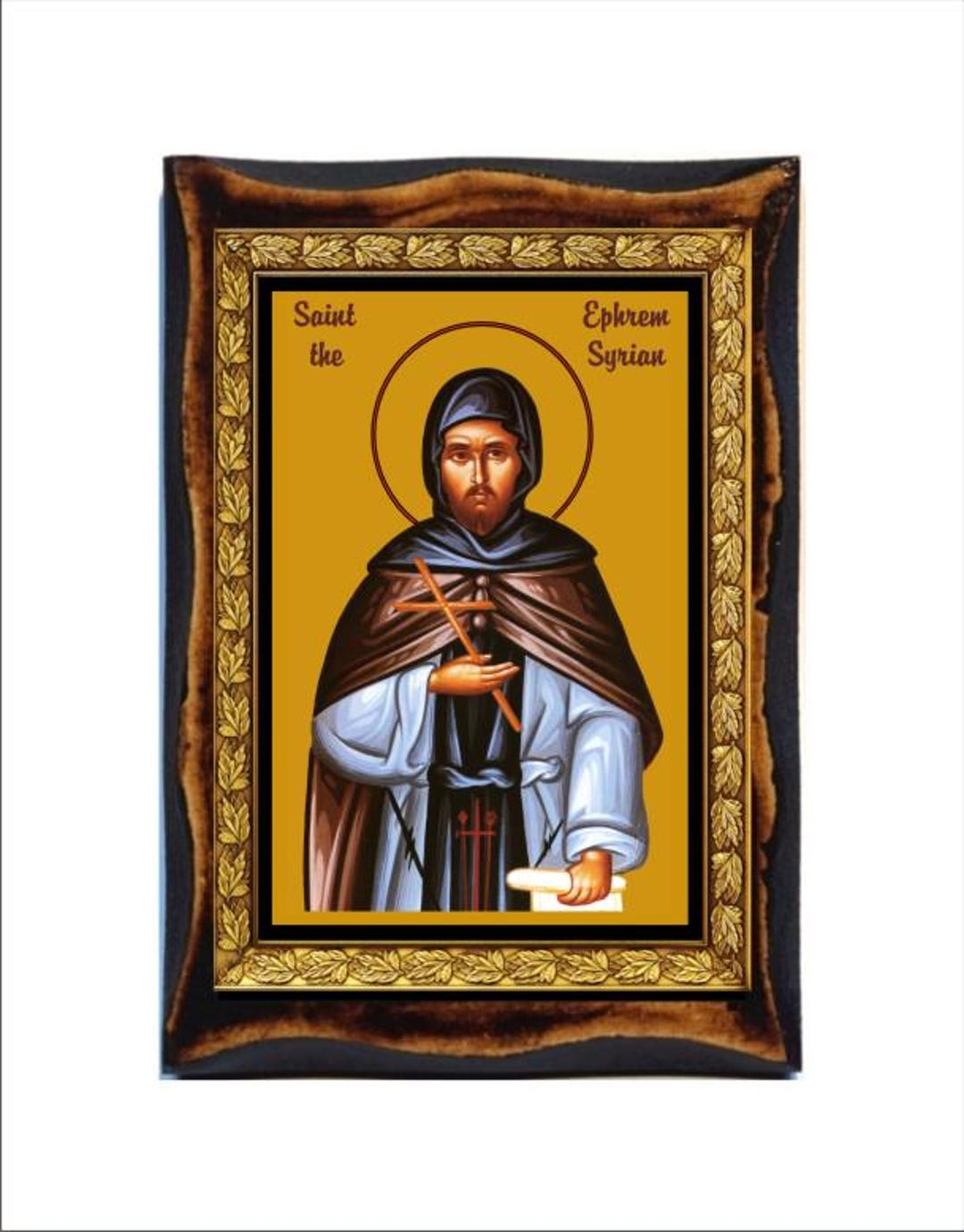 Saint Ephrem of Edessa - Holy Card - Icon on Handmade Wooden Plaque ...