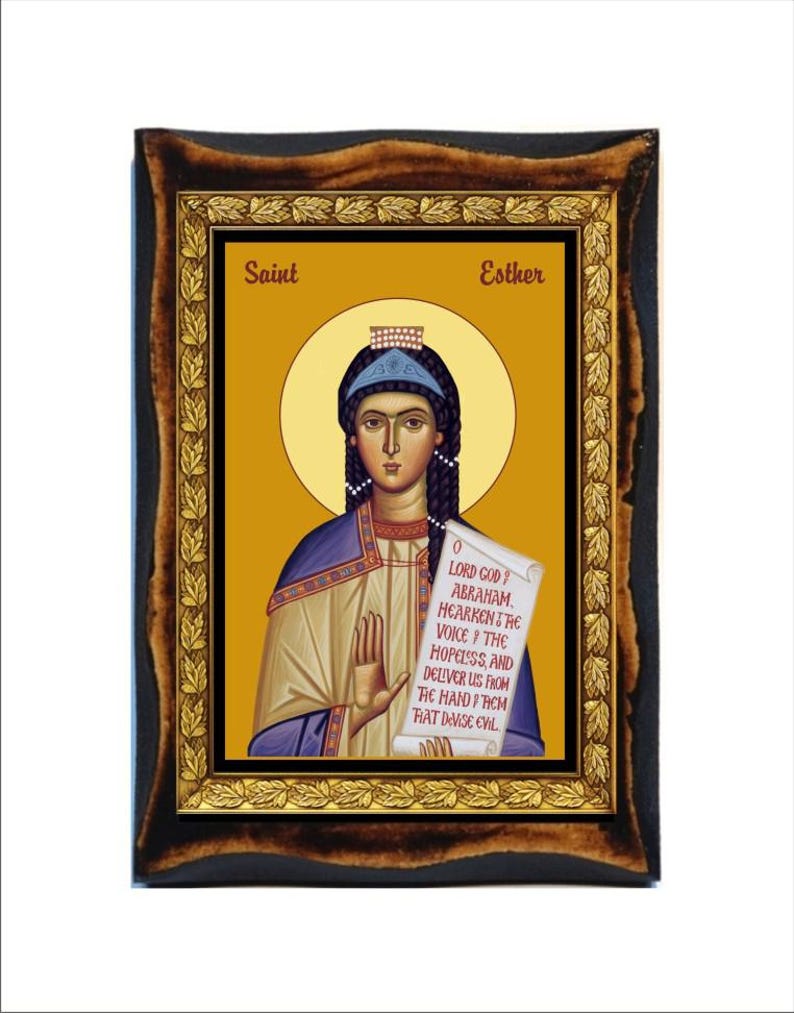 Saint Esther - Holy Card - Icon on Handmade Wooden Plaque, Catholic ...