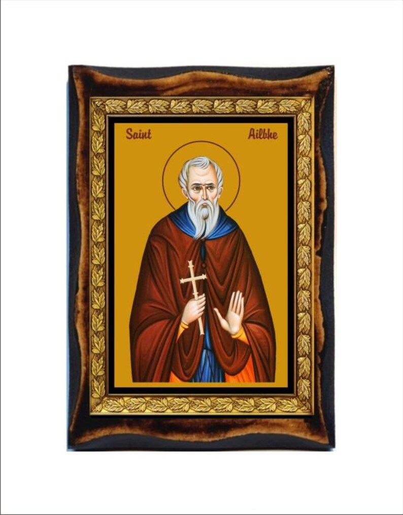 Saint Ailbe - Holy Card - Icon on Handmade Wooden Plaque, Catholic ...