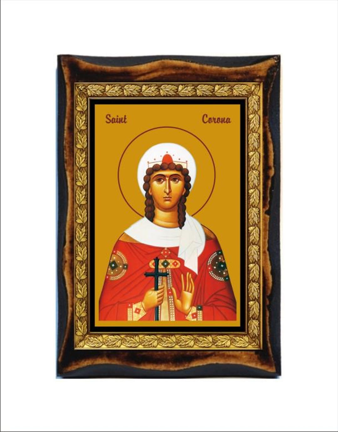 Saint Corona - Holy Card - Icon on Handmade Wooden Plaque, Orthodox ...