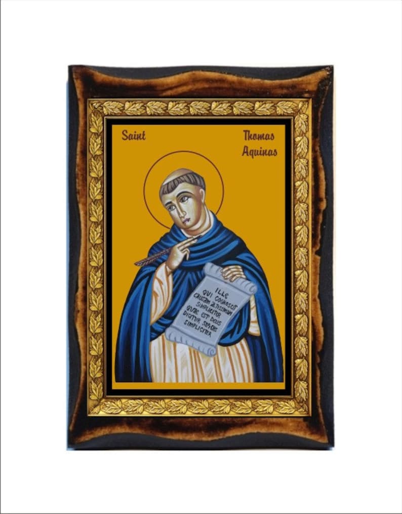 Saint Thomas Aquinas - Holy Card - Icon on Handmade Wooden Plaque ...