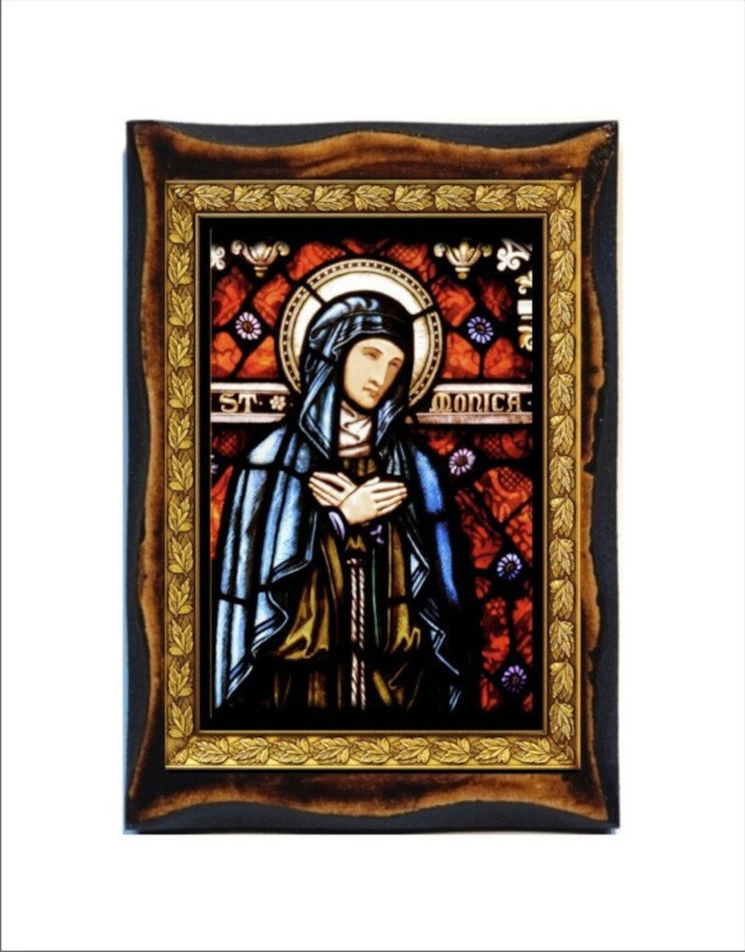 Saint Monica - Holy Card - Icon on Handmade Wooden Plaque, Catholic ...