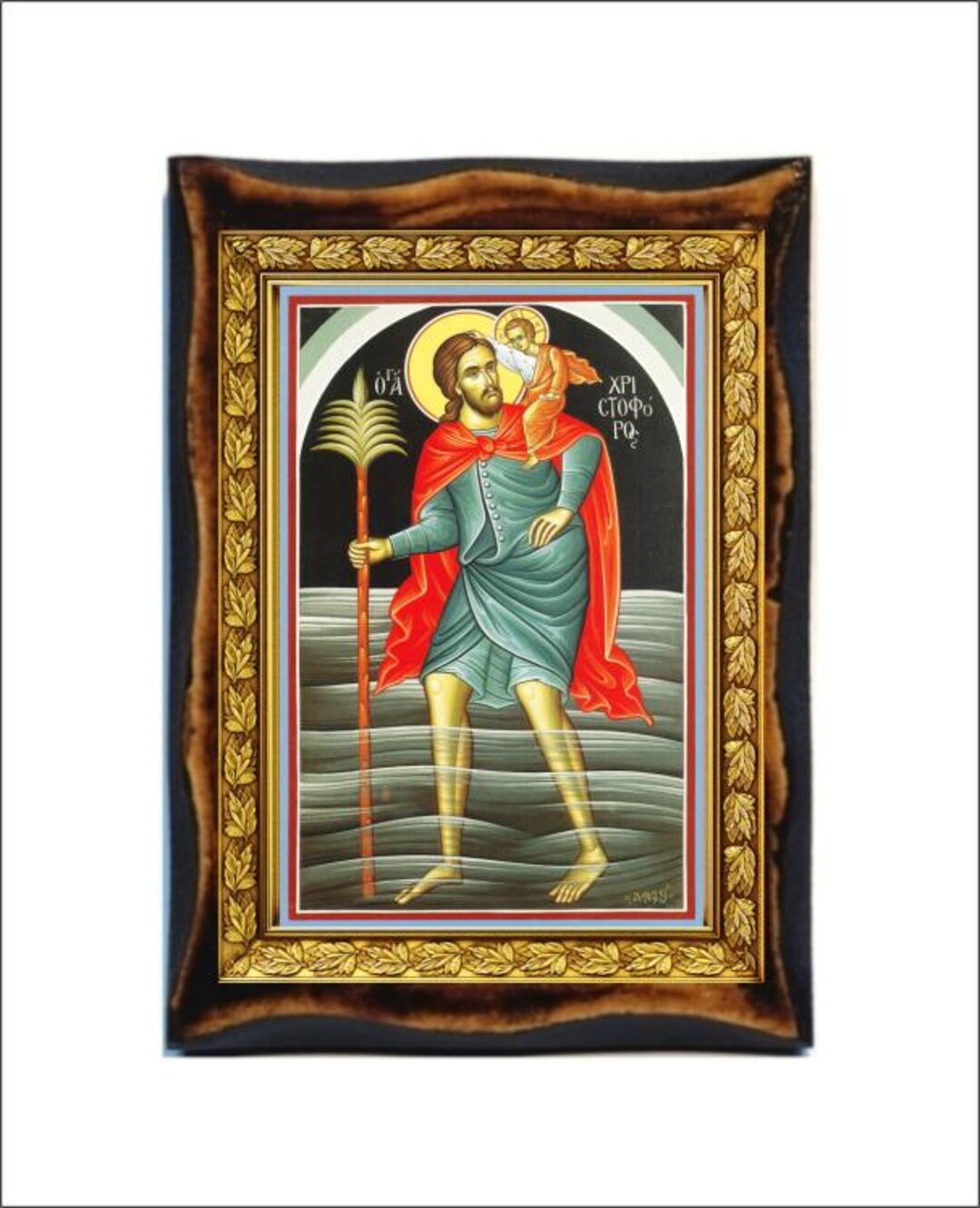 Saint Christopher - Holy Card - Icon on Handmade Wooden Plaque ...