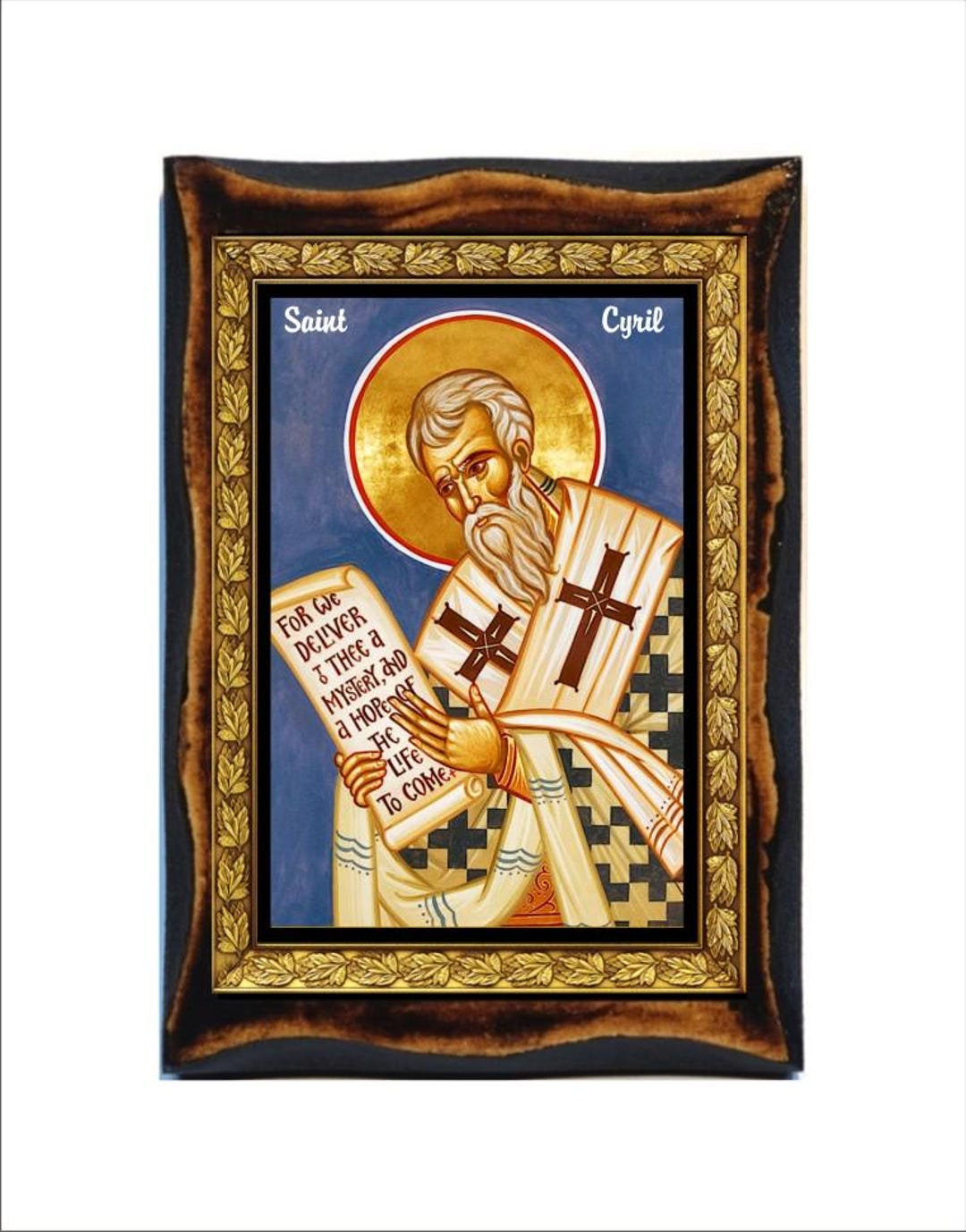 Saint Cyril of Jerusalem - Holy Card - Icon on Handmade Wooden Plaque ...