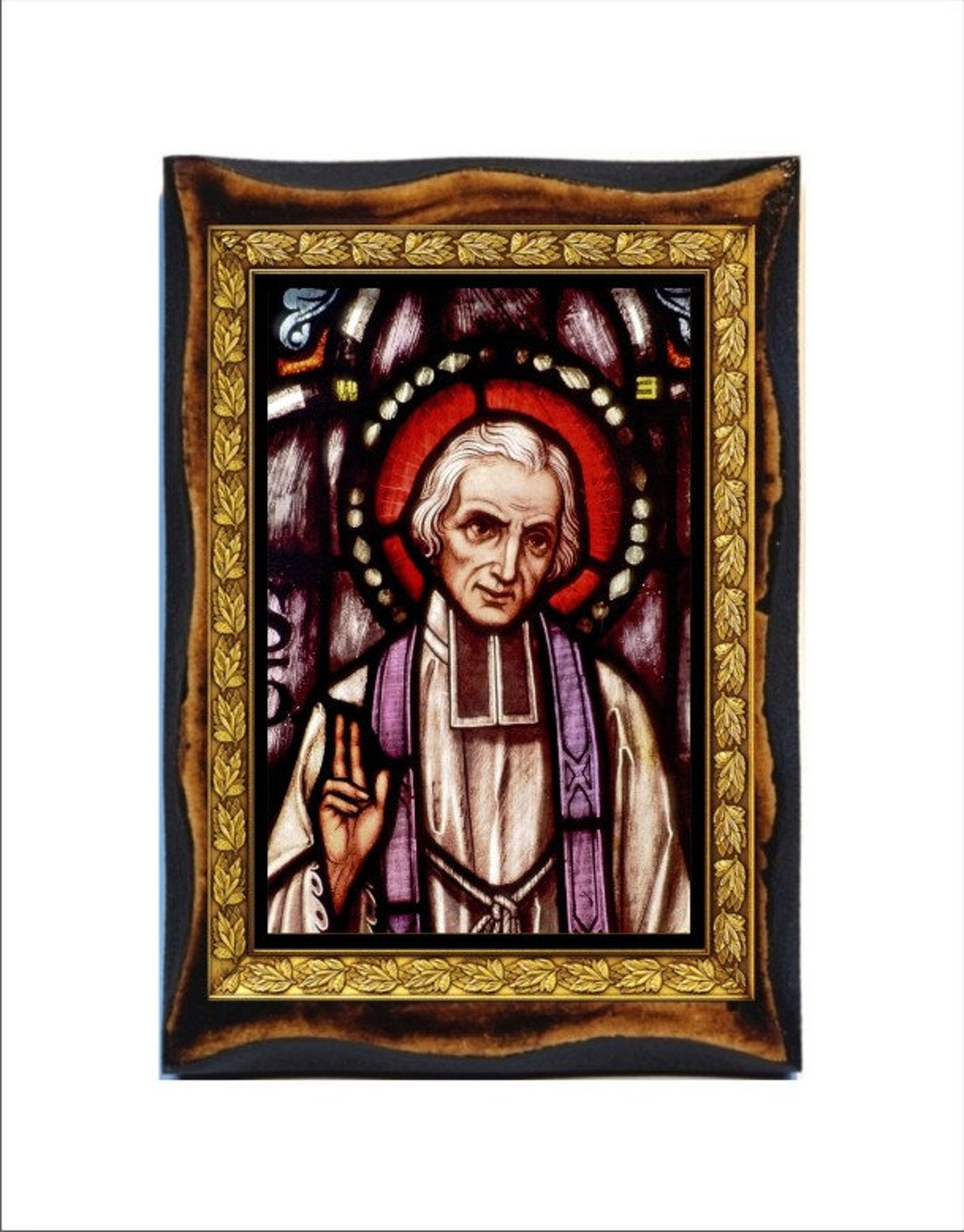 Saint John Vianney - Holy Card - Icon on Handmade Wooden Plaque ...