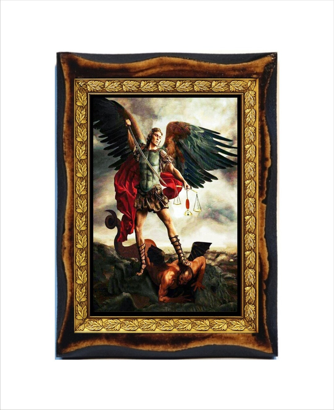 Saint Michael Archangel - Holy Card - Icon on Handmade Wooden Plaque ...