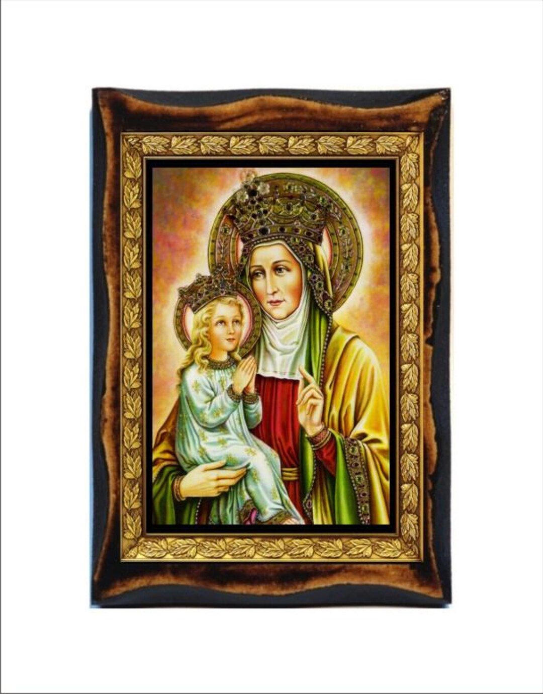 Saint Anne - Holy Card - Icon on Handmade Wooden Plaque, Catholic ...