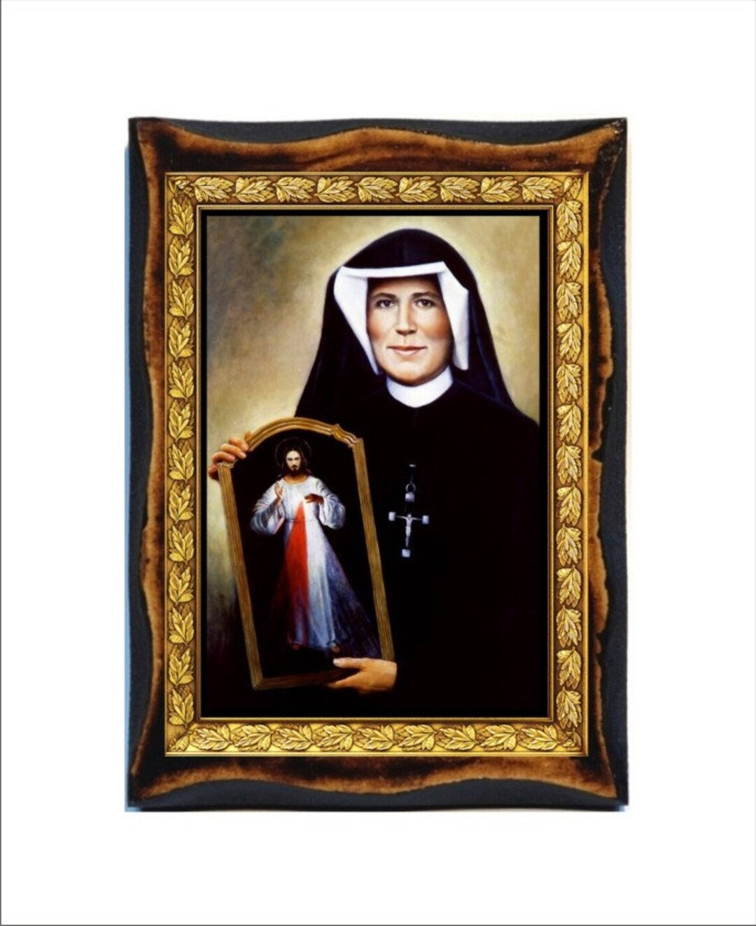 Saint Maria Faustina - Icon on Handmade Wooden Plaque, Catholic ...