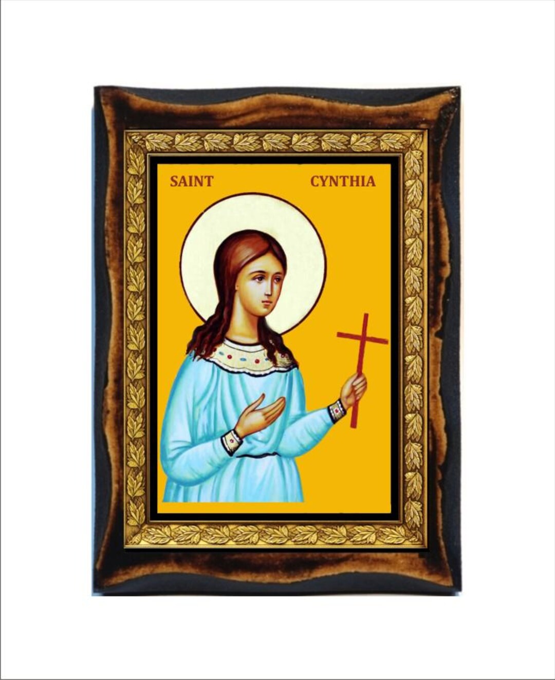 Saint Cynthia - Holy Card - Icon on Handmade Wooden Plaque, Catholic ...