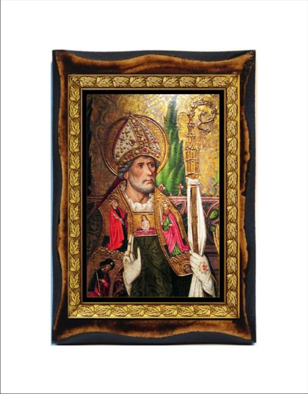 Saint Augustine - Holy Card - Icon on Handmade Wooden Plaque, Catholic ...