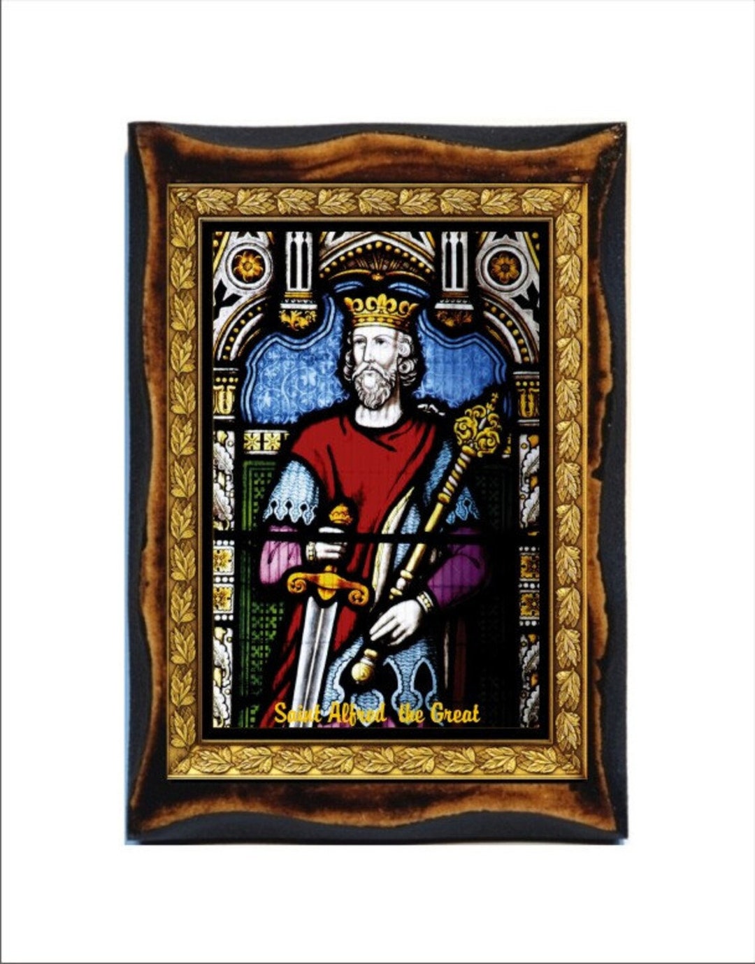 Alfred the Great - Holy Card - Icon on Handmade Wooden Plaque, Catholic ...