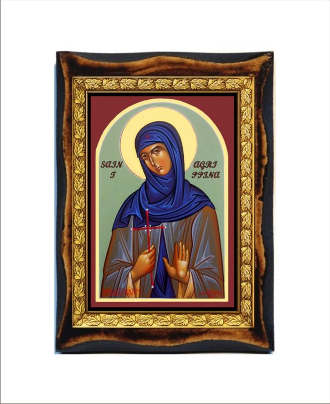 Saint Agrippina - Holy Card - Icon on Handmade Wooden Plaque, Orthodox ...