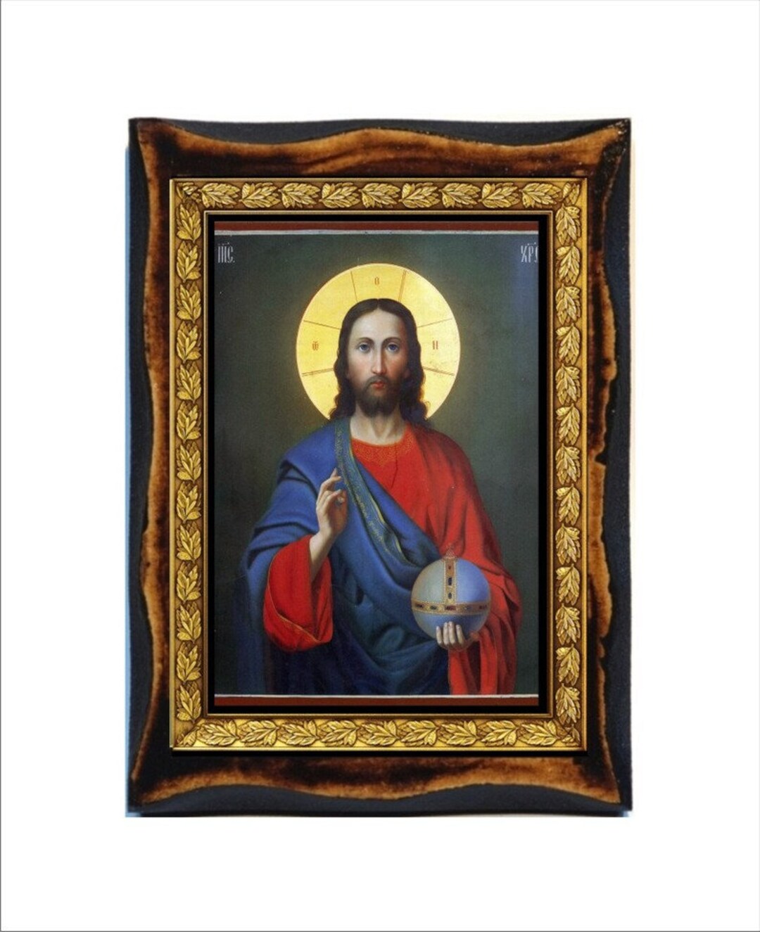 Jesus Blessing - Holy Card - Icon on Handmade Wooden Plaque, Orthodox ...