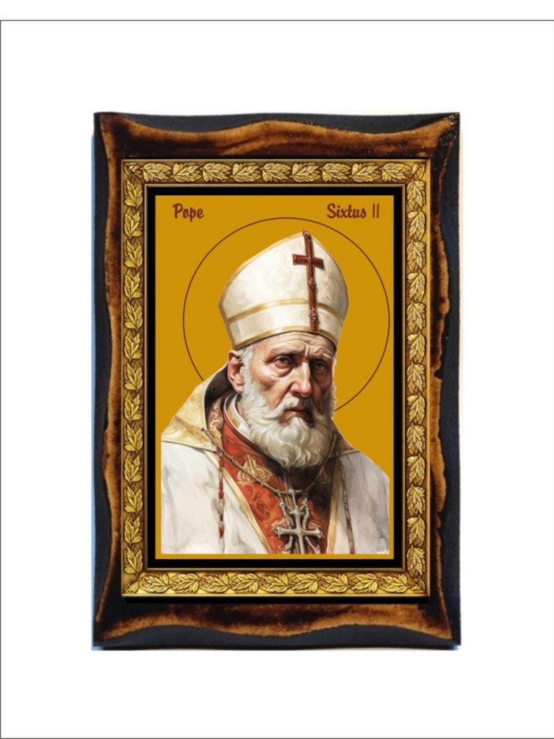 Pope Sixtus II - Holy Card - Icon on Handmade Wooden Plaque, Catholic ...