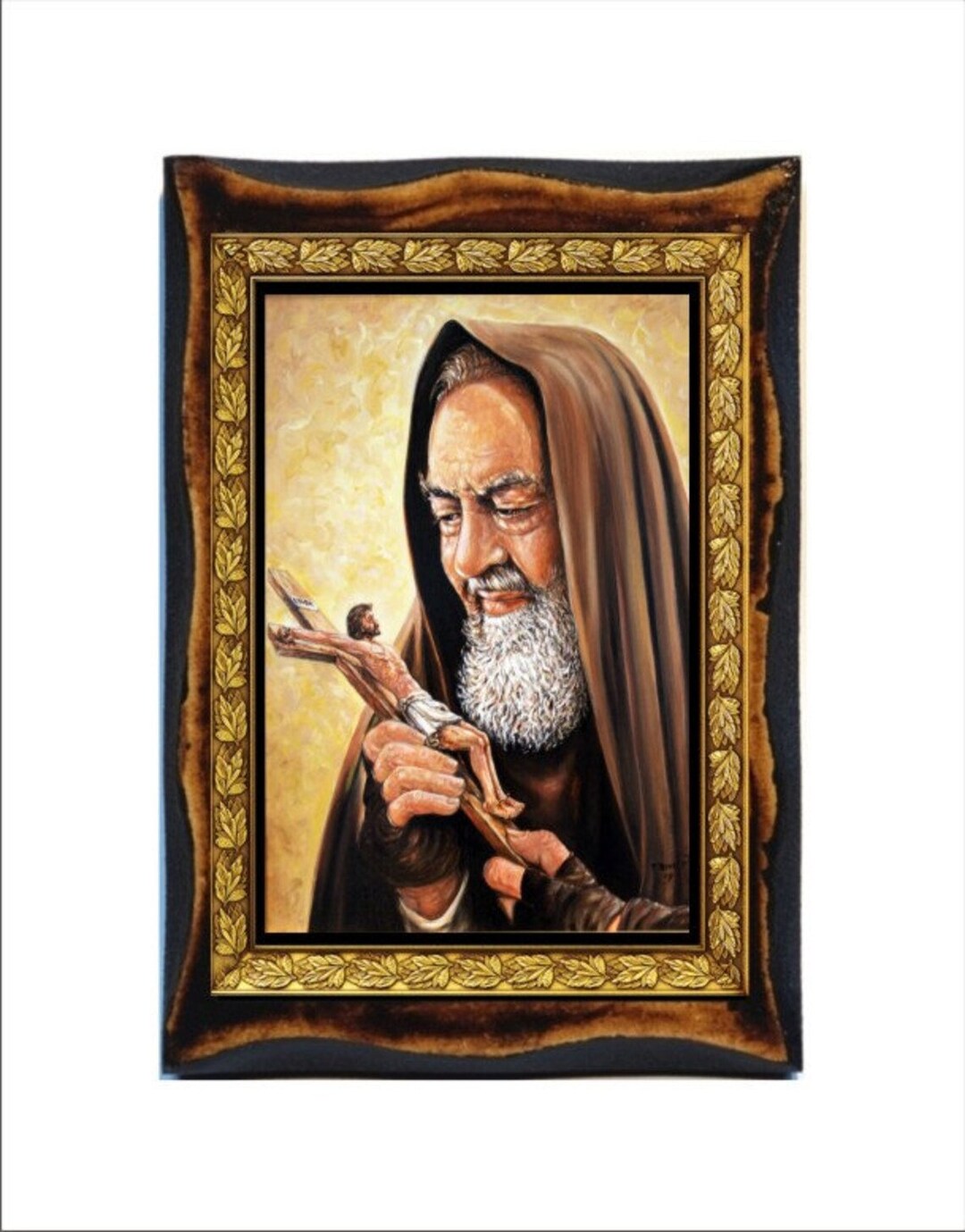 Saint Padre Pio - Holy Card - Icon on Handmade Wooden Plaque, Catholic ...