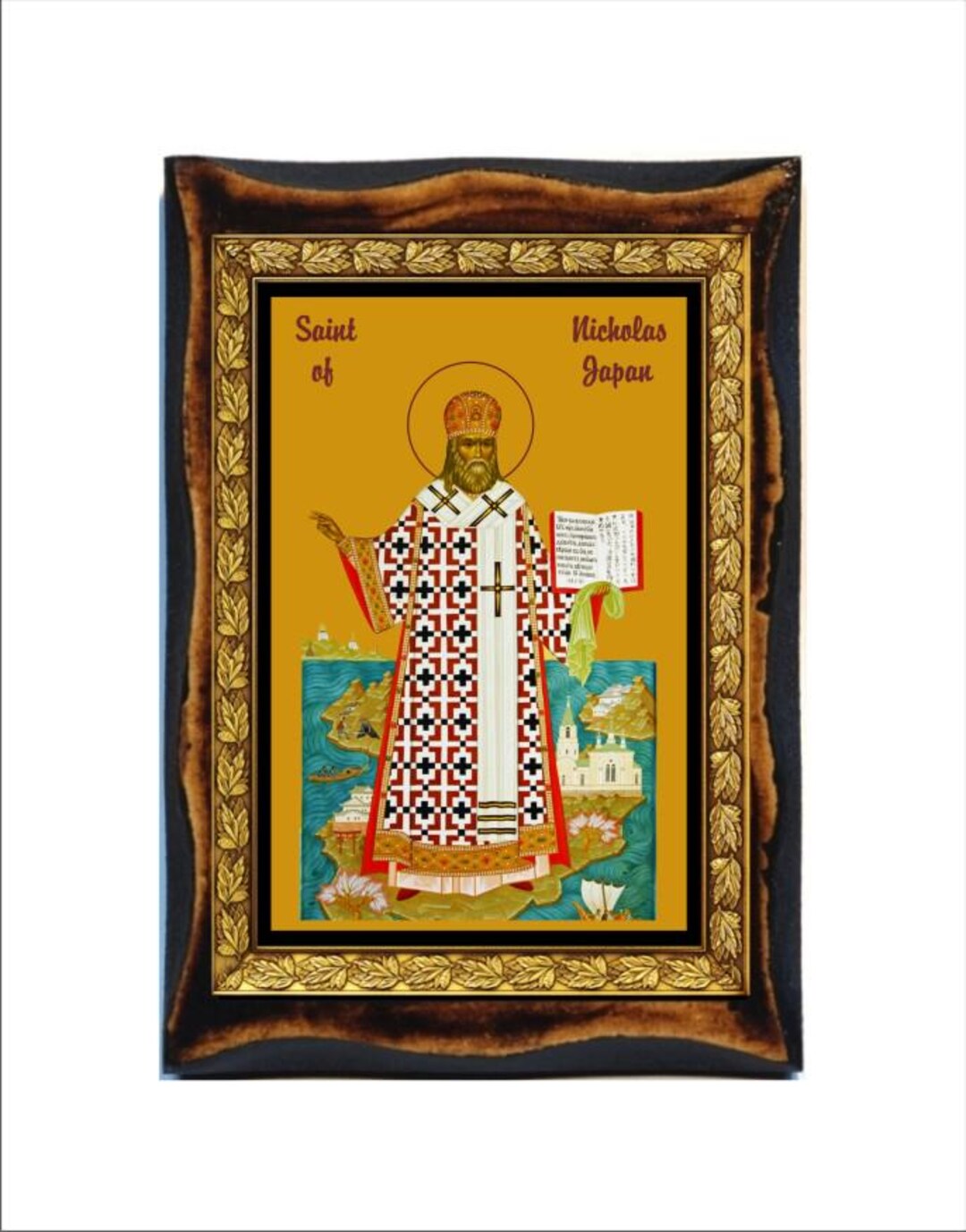 Saint Nicholas of Japan - Icon on Handmade Wooden Plaque, Orthodox ...