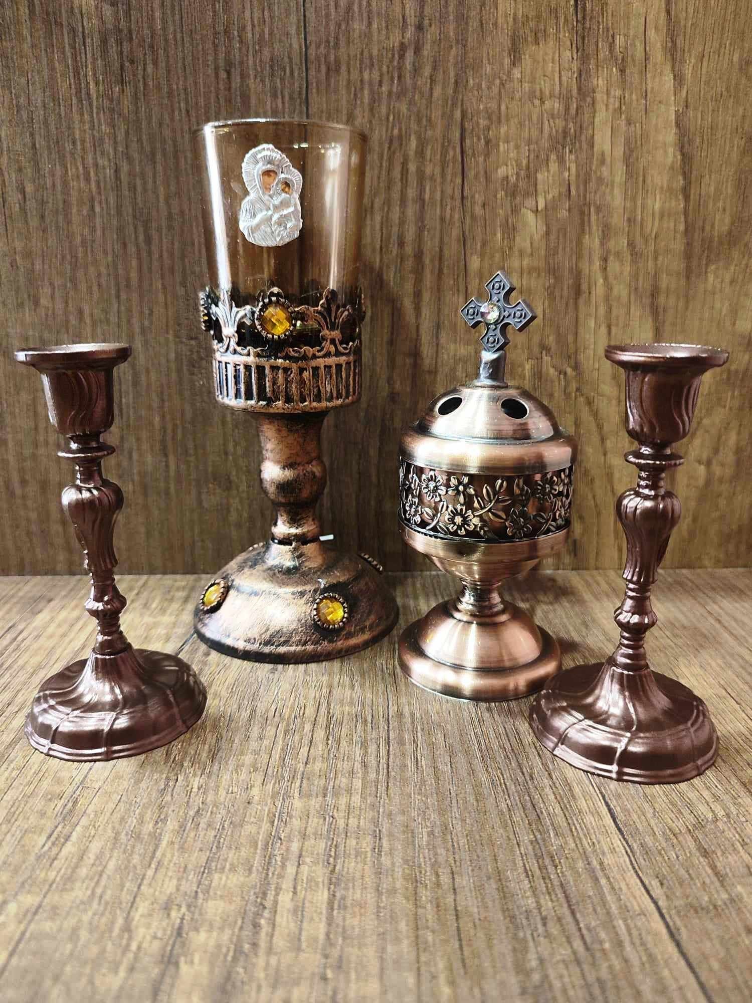 Bronze Oil Lamp and Censer Set: Carved Metal Candleholder - Etsy